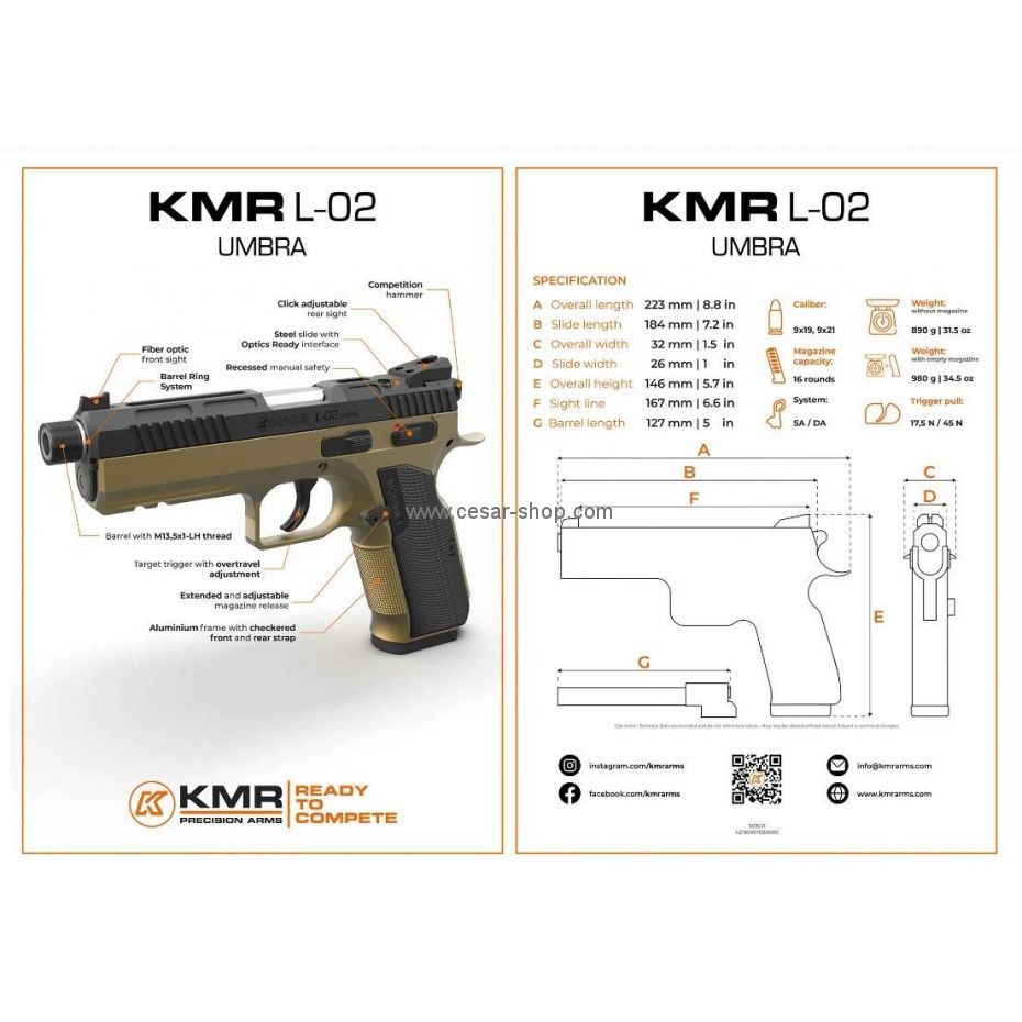 Firearms :: Pistols :: Double action pistols :: KMR L-02 UMBRA 5'' OR SR cal. 9x19 BRONZE ...